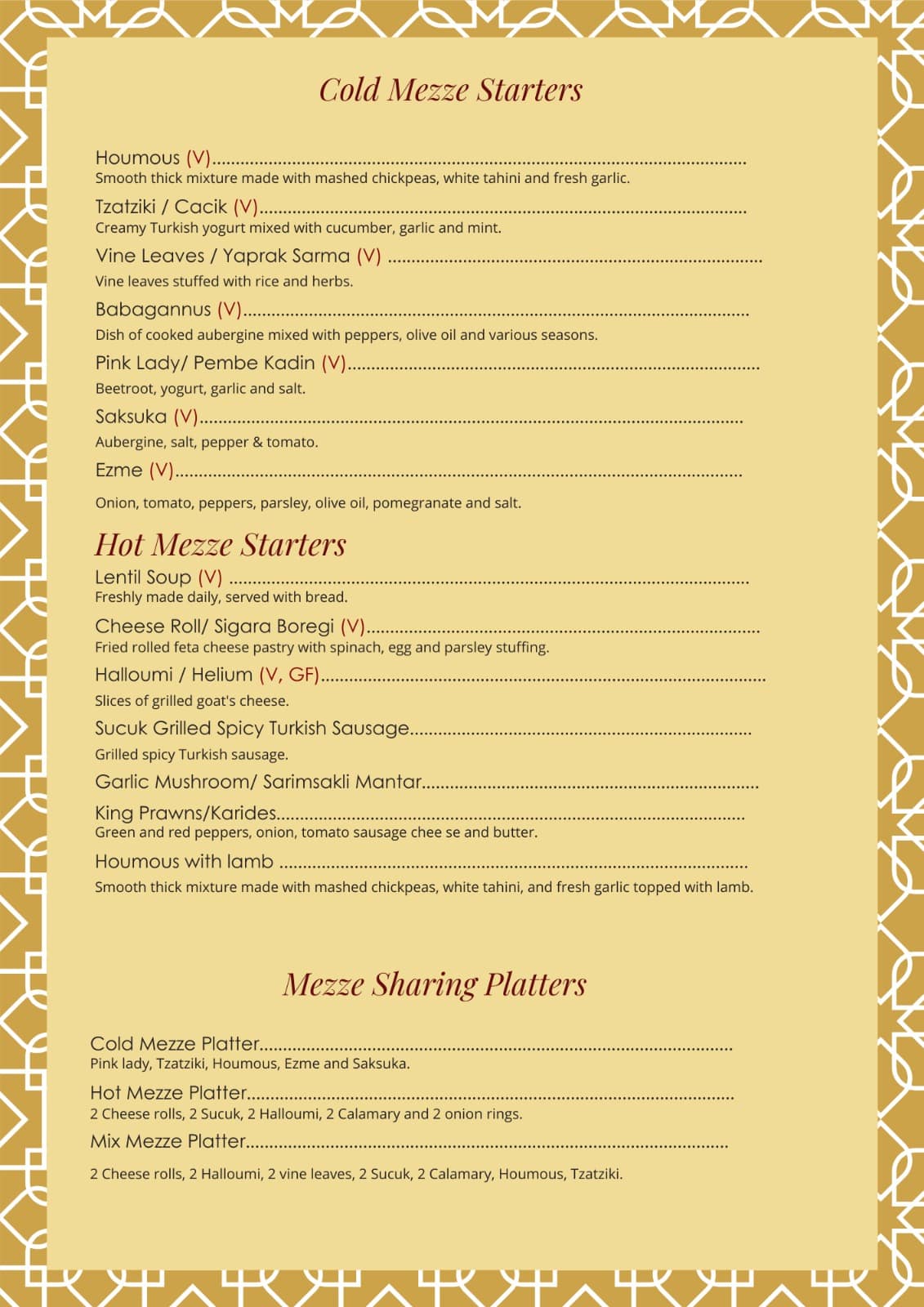 Main Menu - Sultanahmet Grill